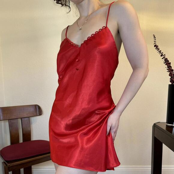 Dresses | Vintage Satin Red Mini Slip Lingerie Dress Fits Womens Medium ...